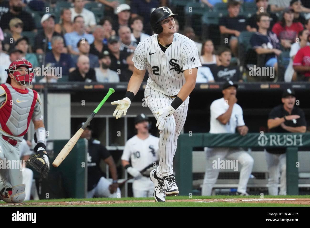 Chicago White Sox's Colson Montgomery runs as he watches after hitting ...