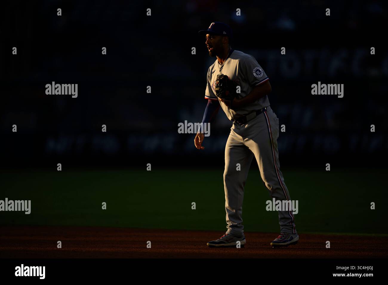 Texas Rangers second baseman Marcus Semien looks on during the third ...