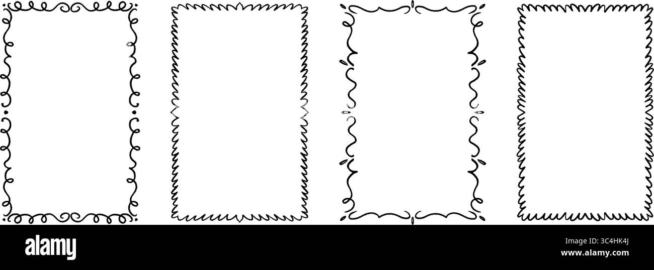 Hand drawn wavy frame set. Romantic curly scalloped border collection ...