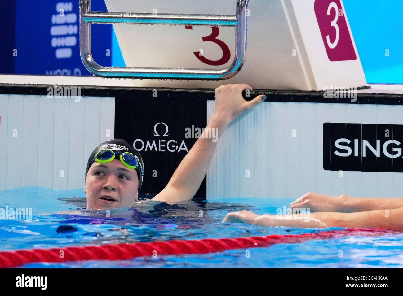 Erika Fairweather of New Zealand reacts during the women's 200-meter ...