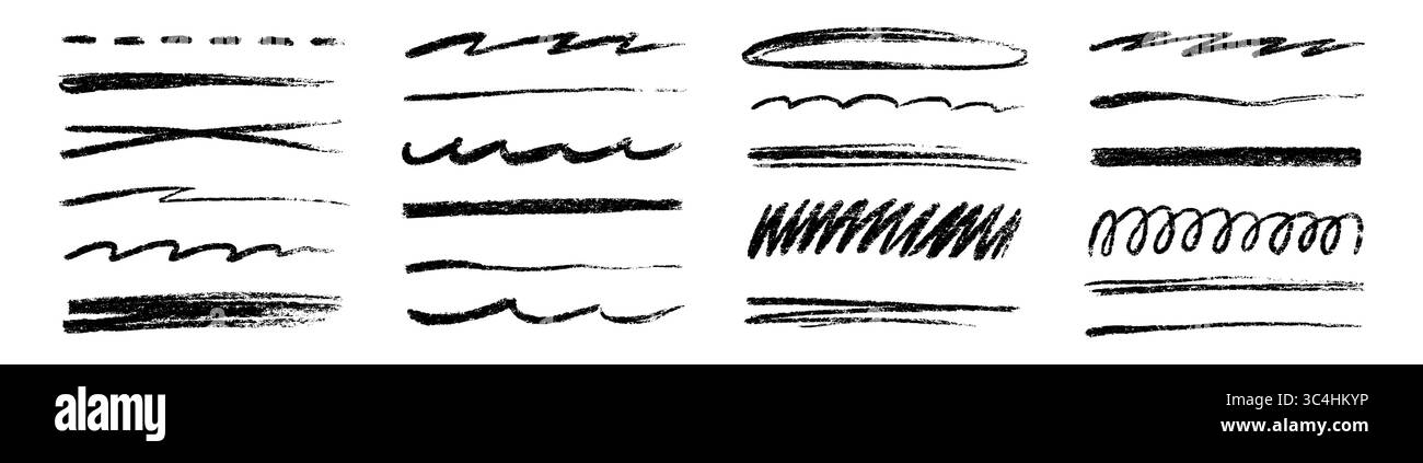 Line brush pencil stroke underline set. Hand drawn underline, crayon ...