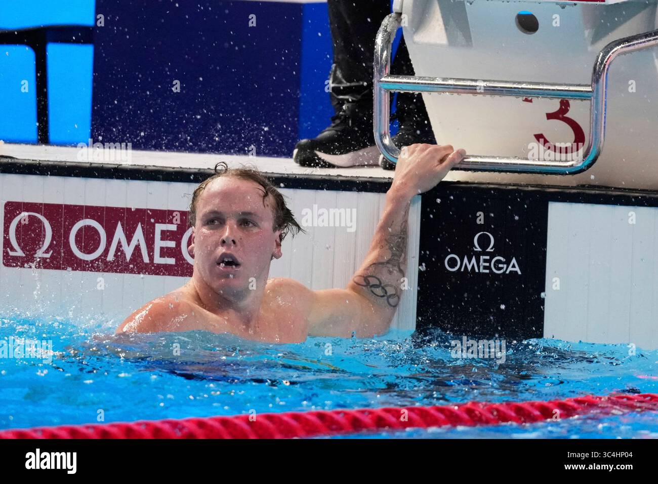 Samuel Short of Australia reacts during the men's 800-meter freestyle ...