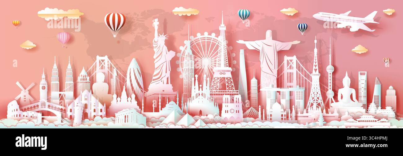 Brochure and business advertising landmarks of world travel monument ...