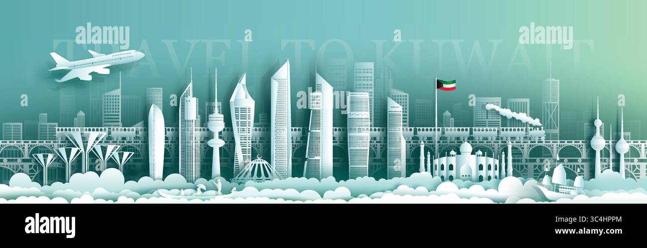Travel Kuwait landmark with modern building, skyline, skyscraper. Tour ...