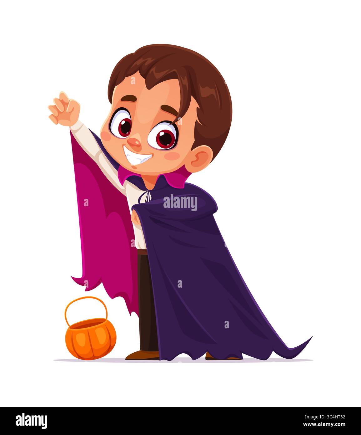 Kid Halloween party, happy cartoon boy dressed as a vampire poses ...