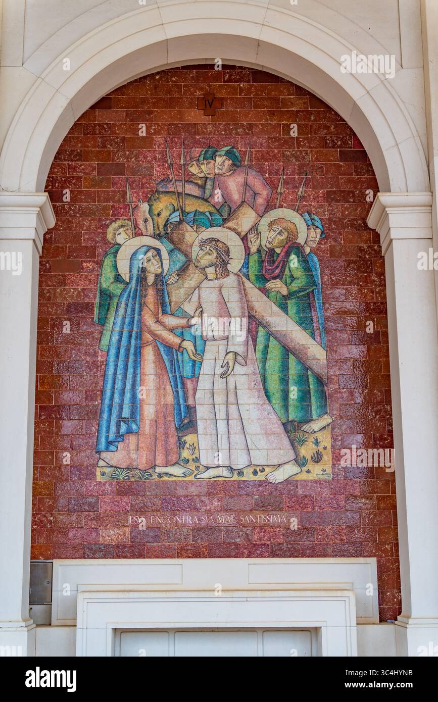 Wall art depicting the Stations of the Cross at Sanctuary of Our Lady ...