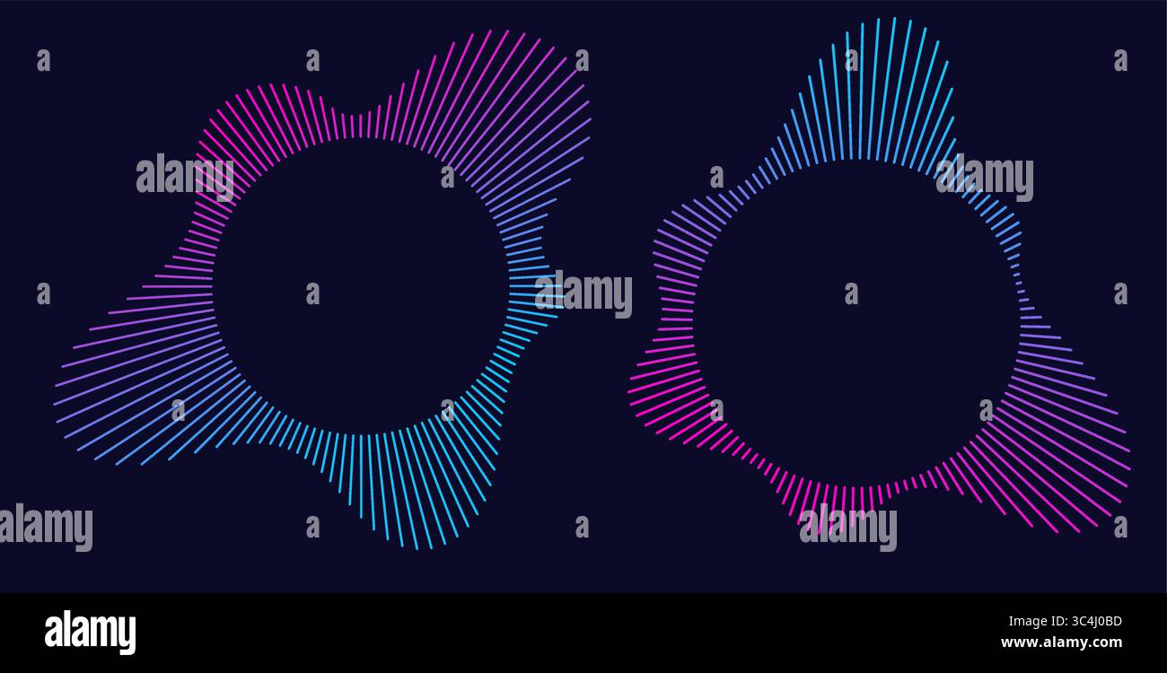 Sound equalizer icons with lines, gradient neon circular sound wave ...