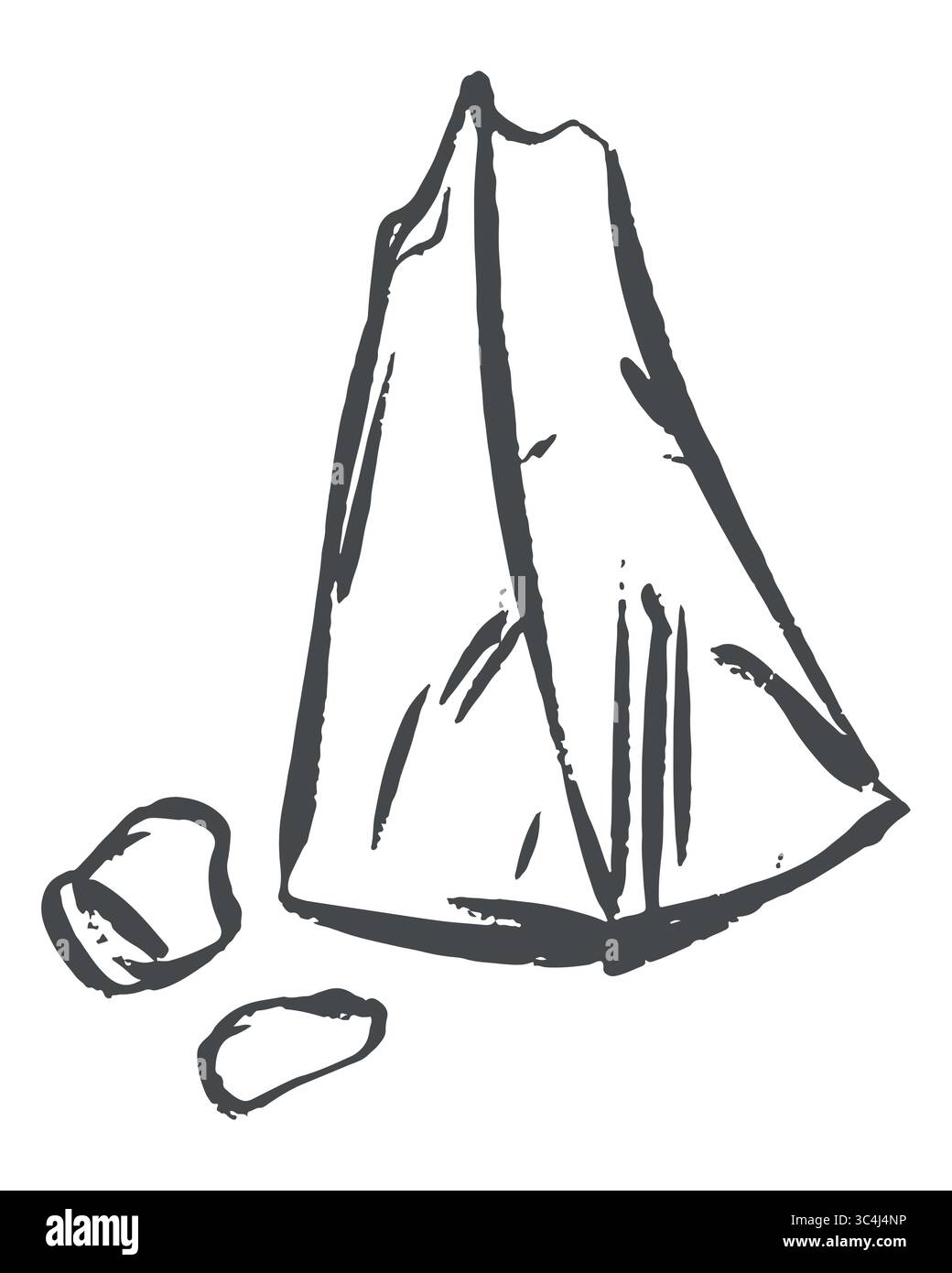 Triangular piece of parmesan cheese isolated on background. Vector ink ...