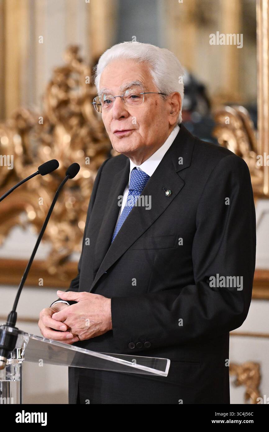 Sergio Mattarella, President of the Italian Republic speaks during the ...