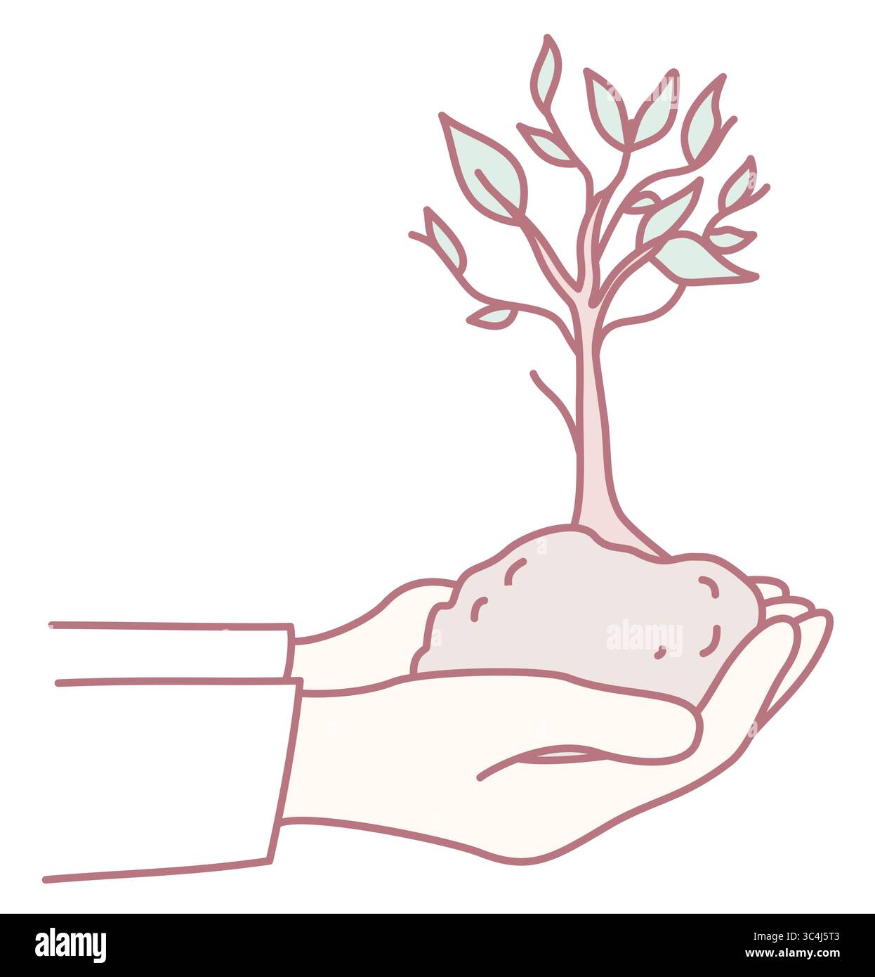 This illustration shows hands supporting a small tree, symbolizing ...