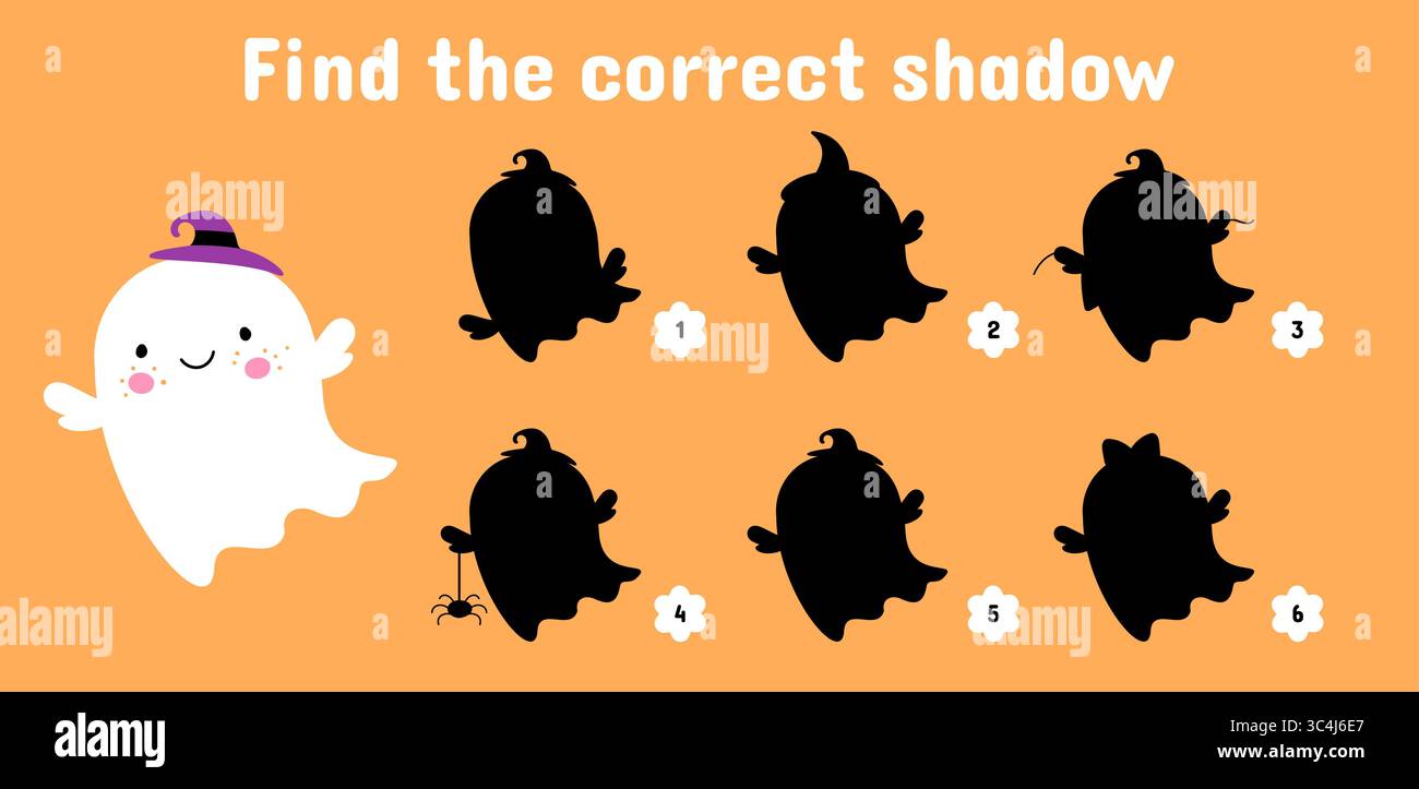 Funny ghosts children play. Find correct shadow of ghost silhouettes ...