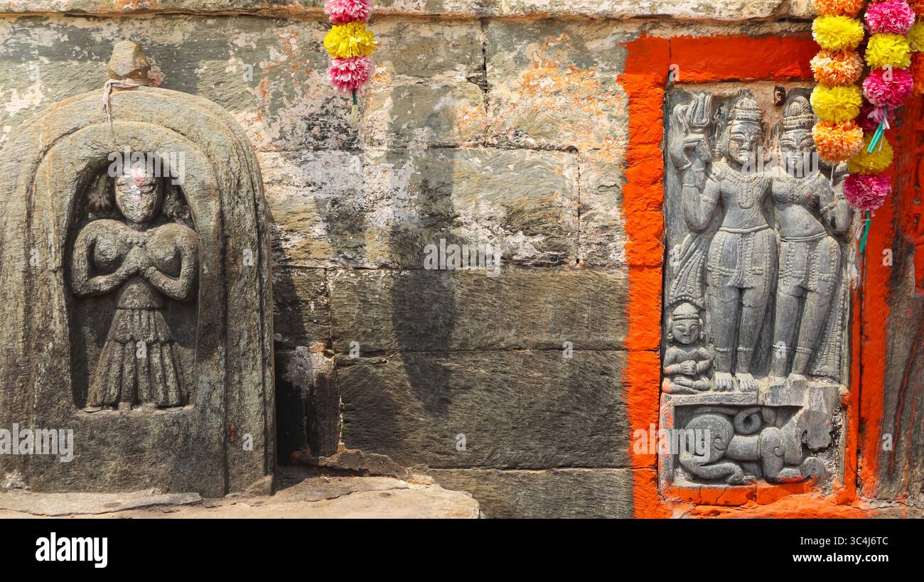 Intricate carvings of Lord Shiva and Parvati grace the Lakshmi Narayana ...