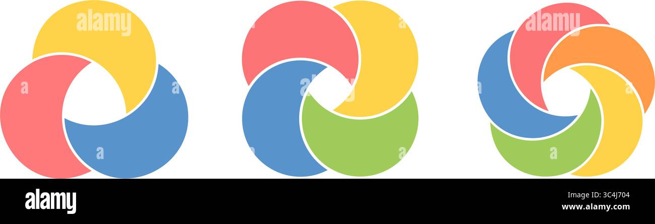 Circle Venn diagram infographic icon set. Graphic chart. Three, four ...