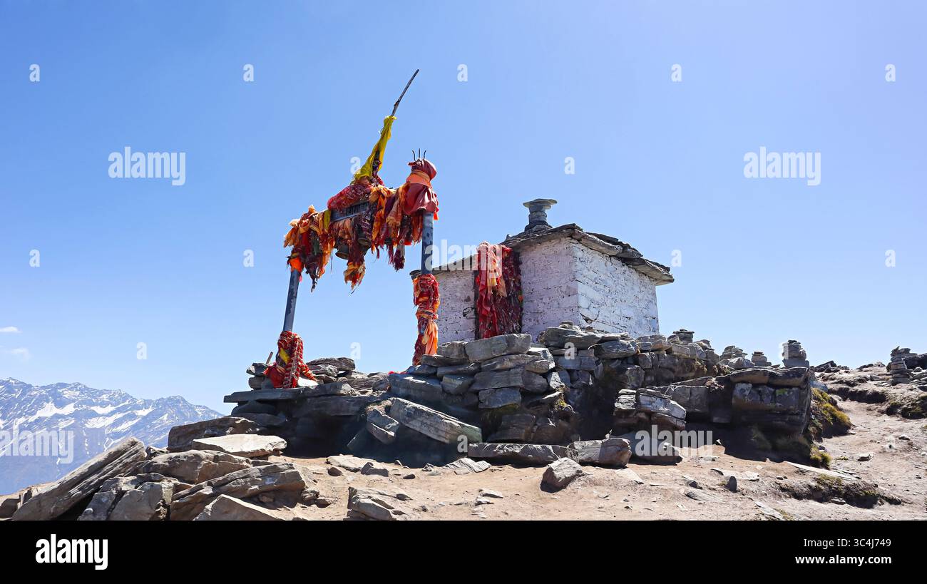 Panoramic view of the Chandrashila Temple, perched atop the Chopta trek ...