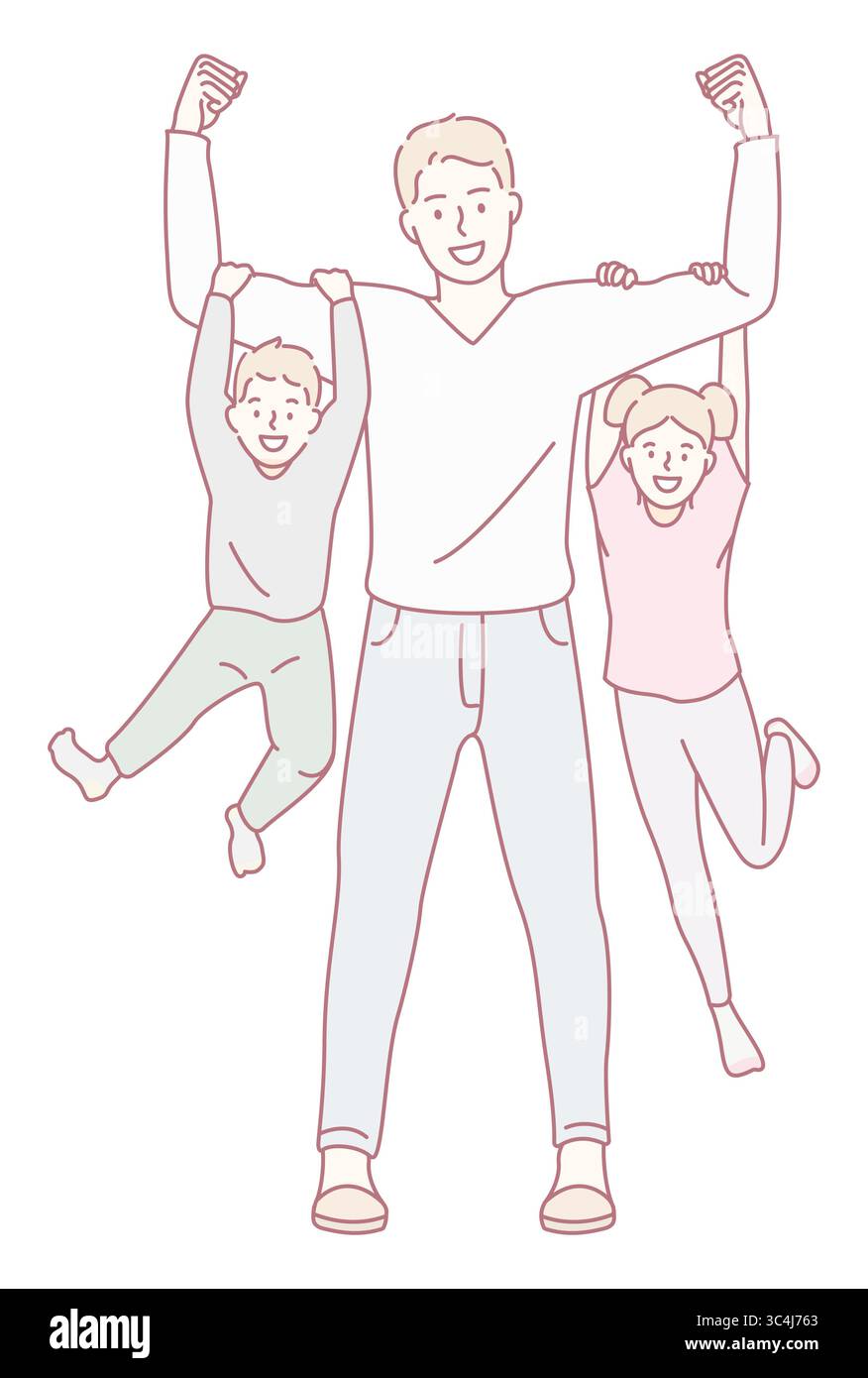 A cheerful illustration of a parent lifting their children, symbolizing ...