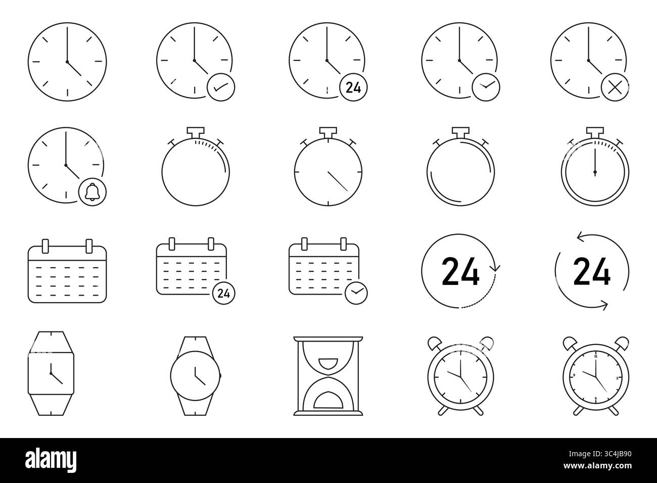 Clock Vector Icon, Wall Clock, Alarm Clock, Stopwatch, Calendar Design ...
