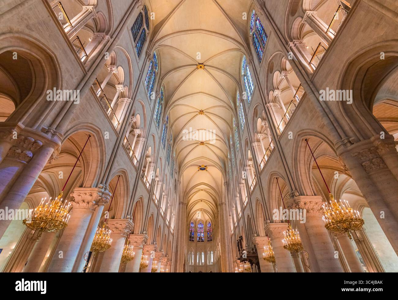 PARIS, FRANCE, JULY 26, 2025 : central nave, arches and pillars of ...