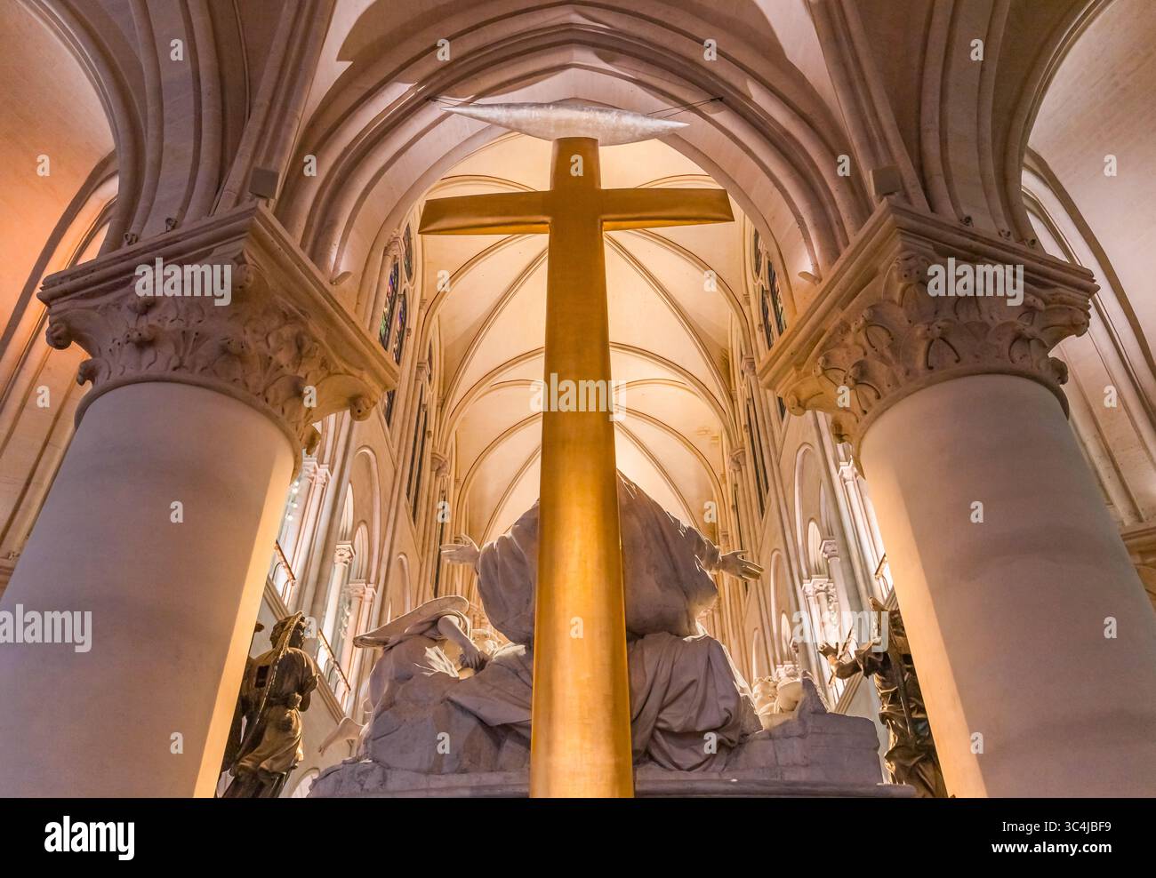 PARIS, FRANCE, JULY 26, 2025 : central nave, arches and pillars of ...