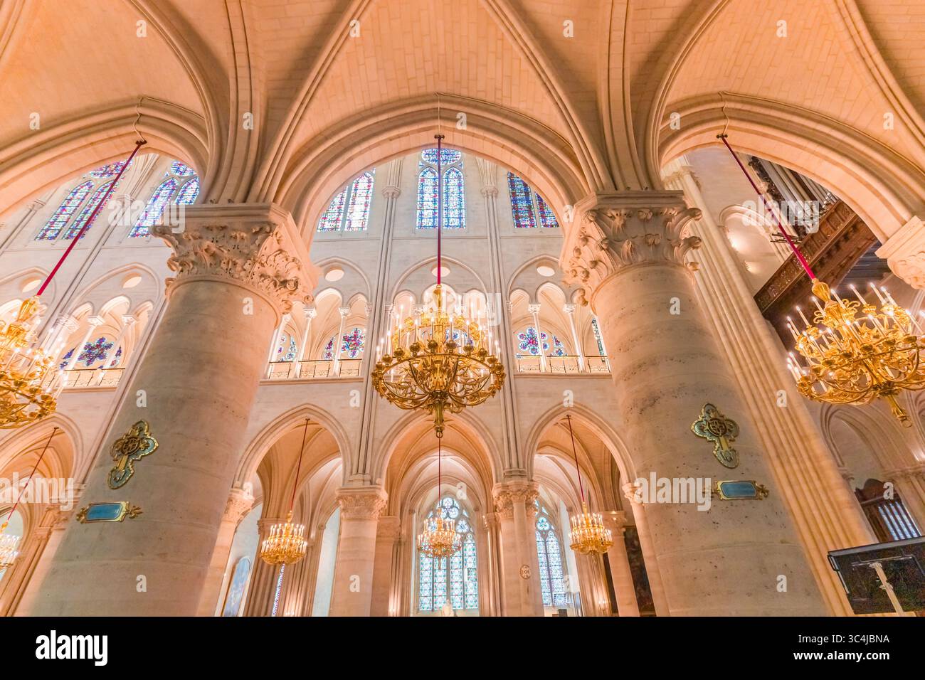 PARIS, FRANCE, JULY 26, 2025 : central nave, arches and pillars of ...