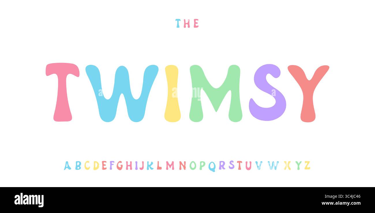Playful pastel coloured alphabet, cute boho rounded letters, cheerful ...