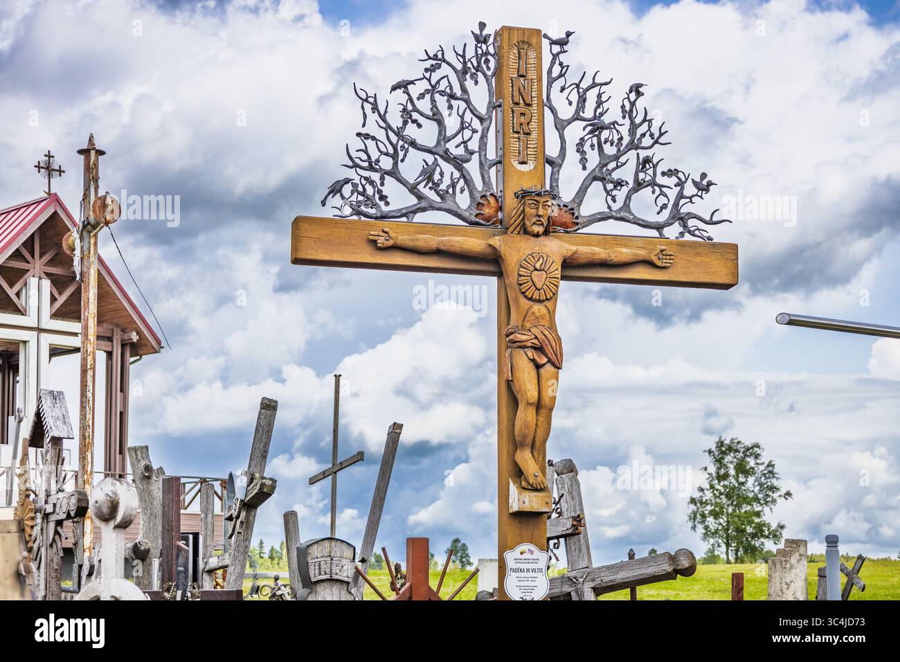 Wooden Jesus on Cross at Famous Lithuanian Hill of Crosses. Siauliai ...