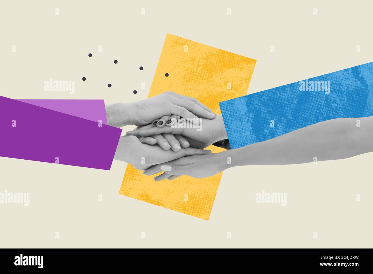 Creative pop poster sketch art collage of hands hold together high five ...