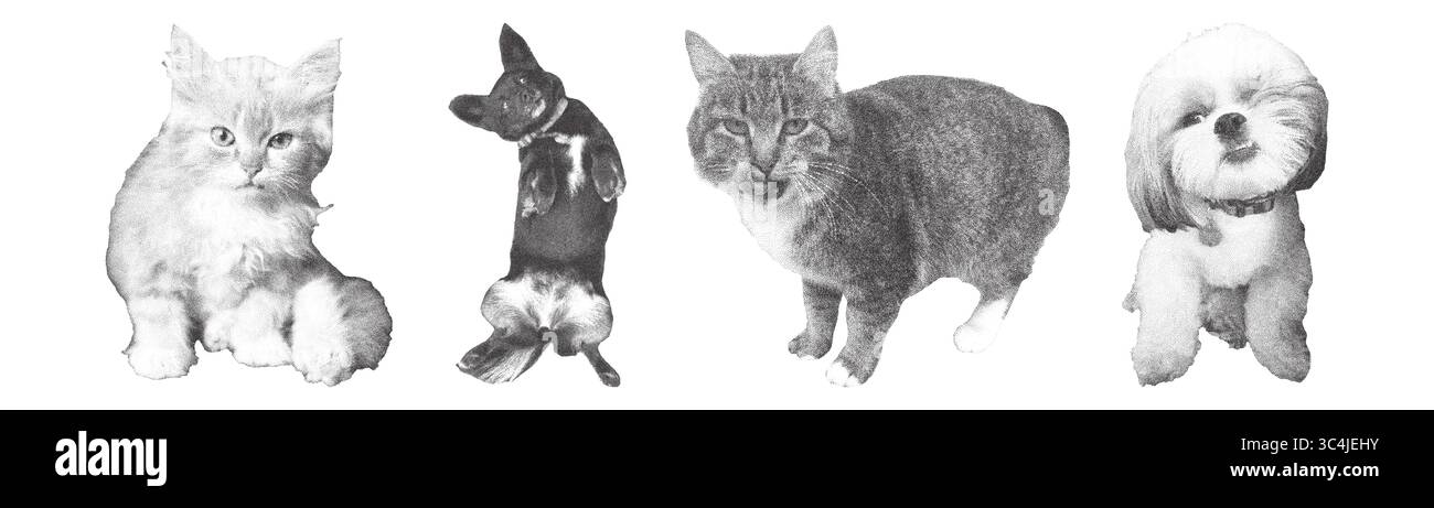 Collection of halftone cats and dogs. Photocopy effect Stock Vector ...