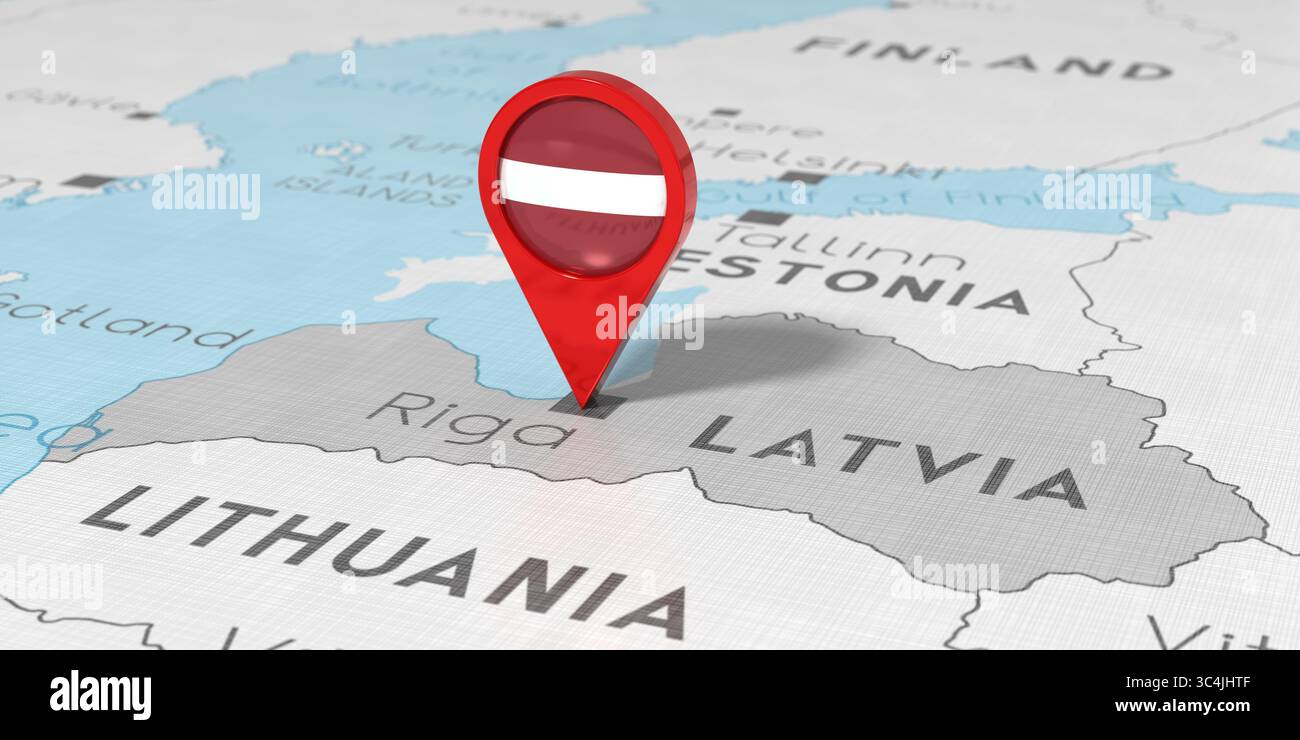 Latvia, Riga - location pin with national flag on political map - 3D ...