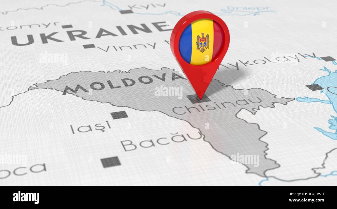 Moldova, Chisinau - location pin with national flag on political map ...