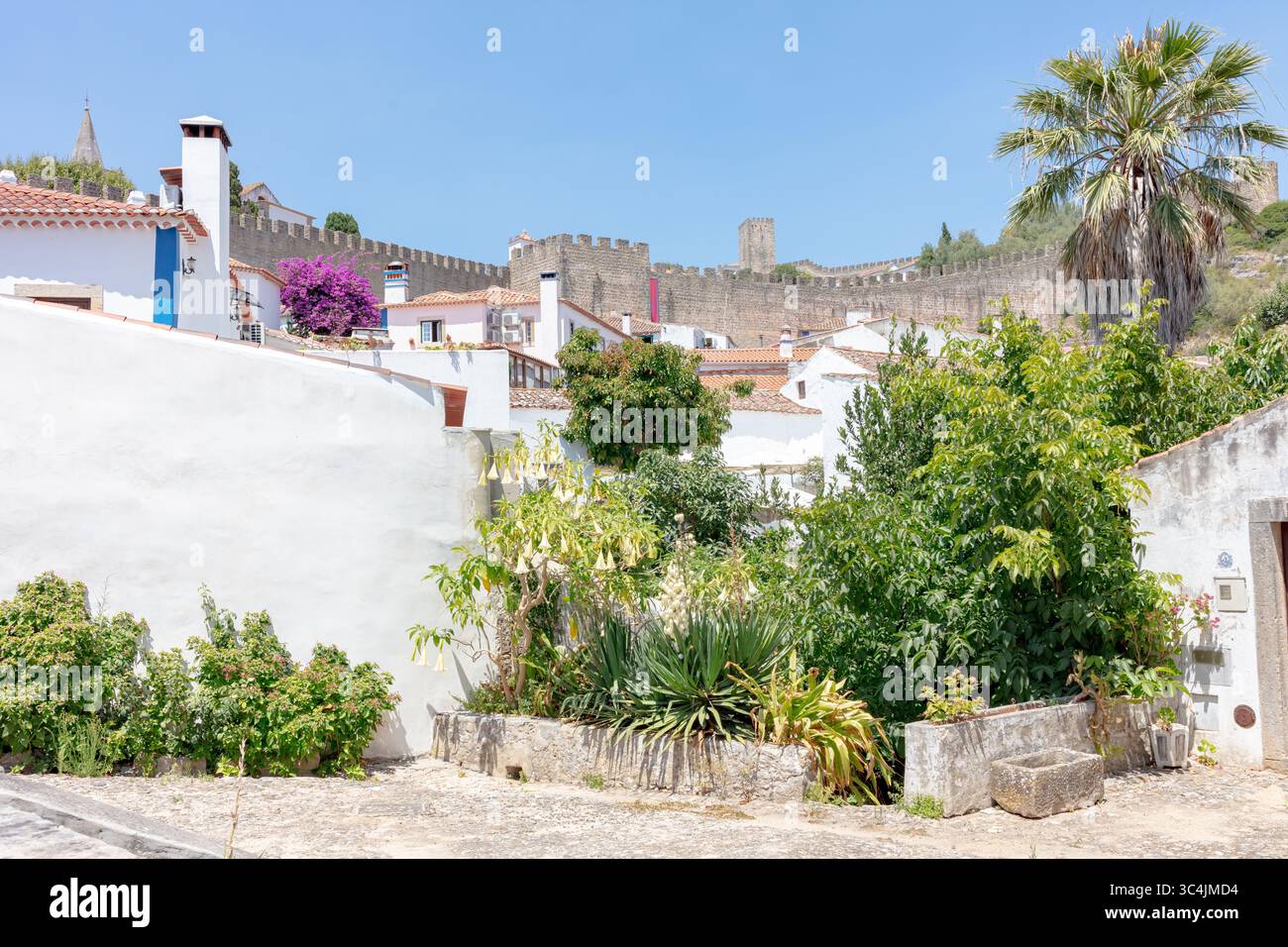 Historic Castle and Whitewashed Houses in Obidos Stock Photo - Alamy