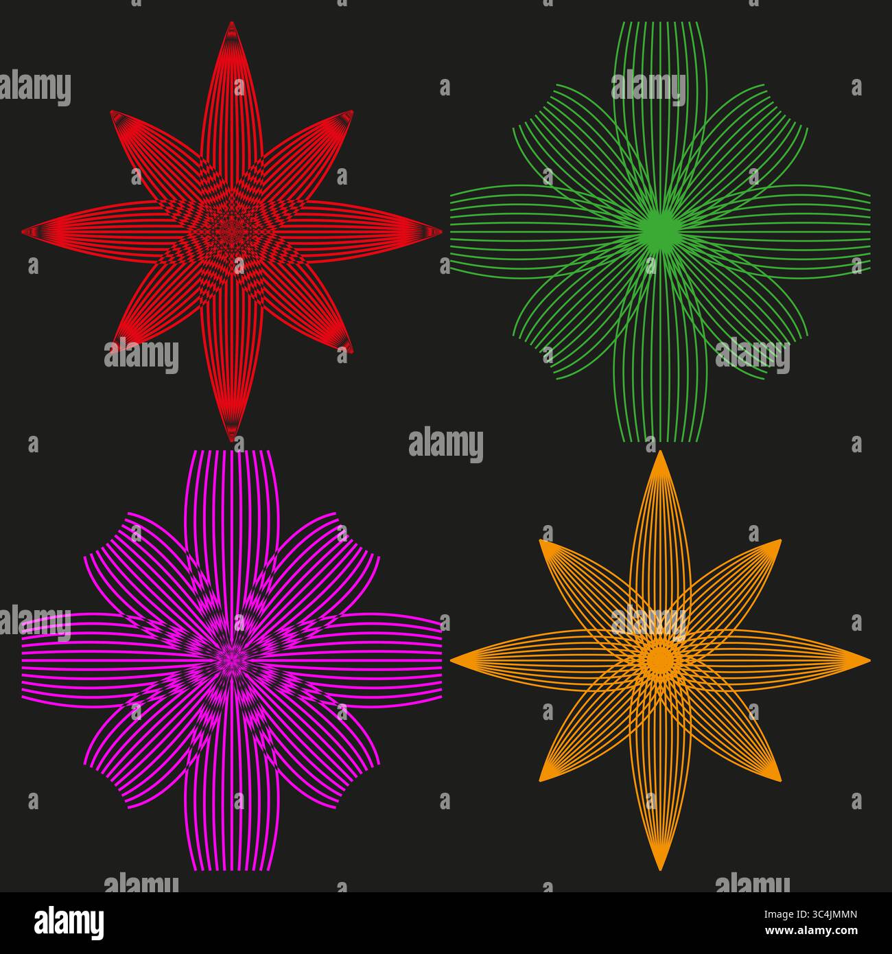 Geometric star shapes. Vibrant color patterns. Abstract Vector elements ...