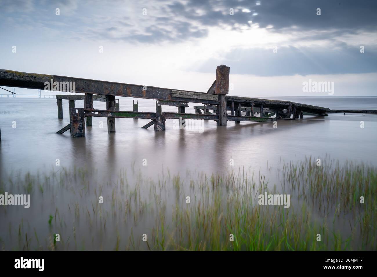 the derelict remains of the Aust car ferry terminal in the Severn ...