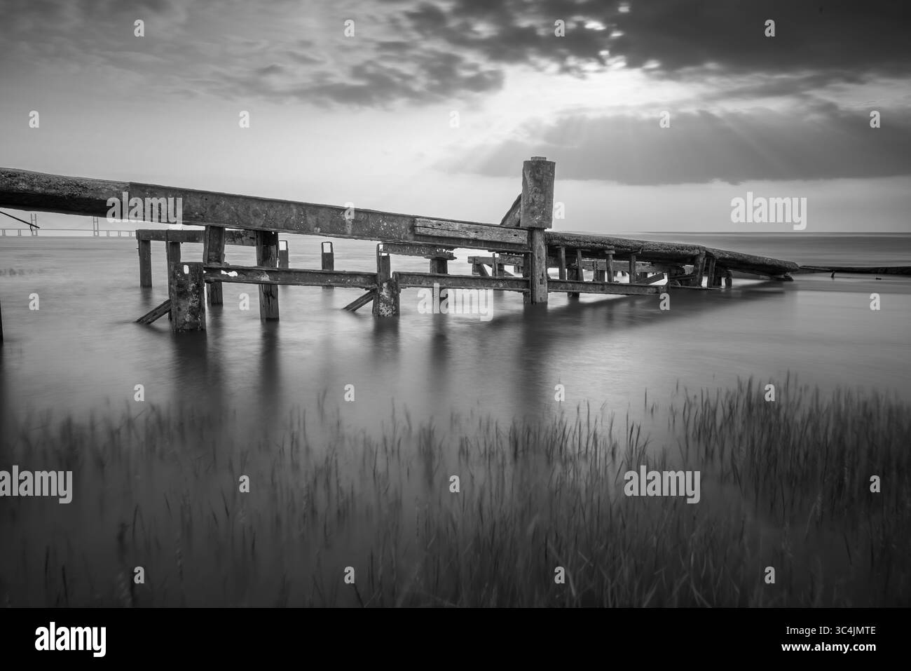 the derelict remains of the Aust car ferry terminal in the Severn ...