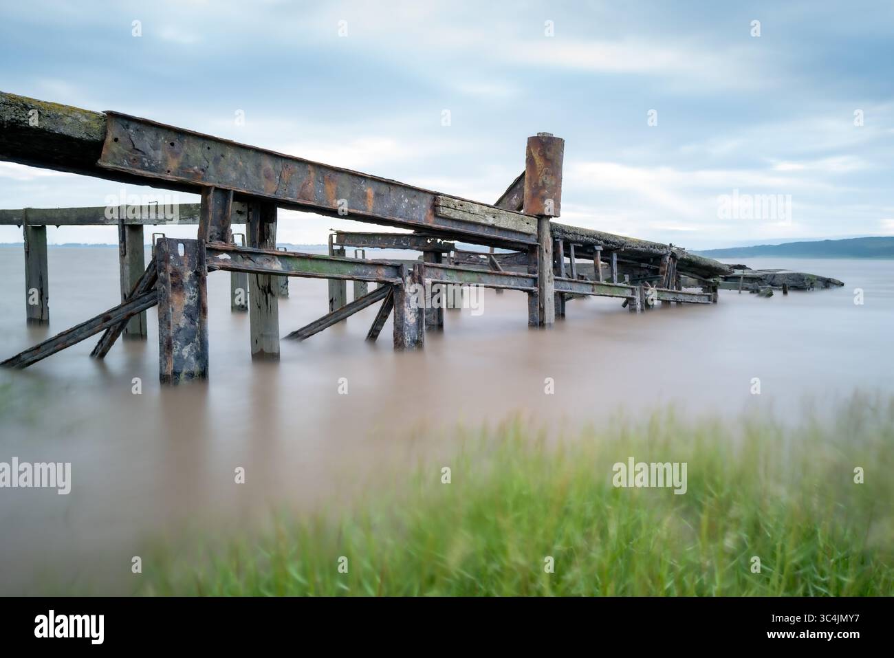 the derelict remains of the Aust car ferry terminal in the Severn ...