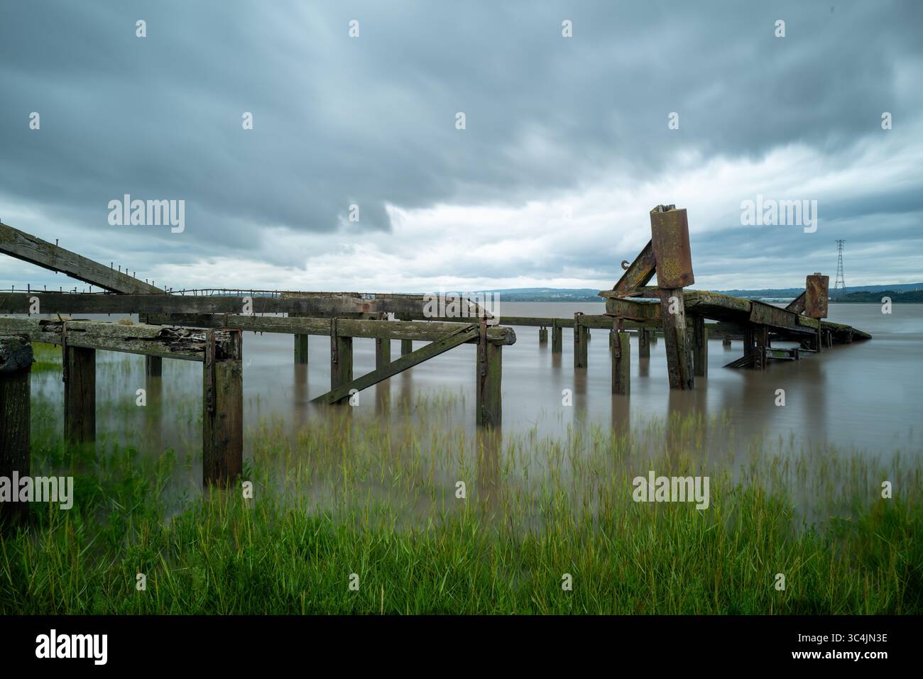 the derelict remains of the Aust car ferry terminal in the Severn ...