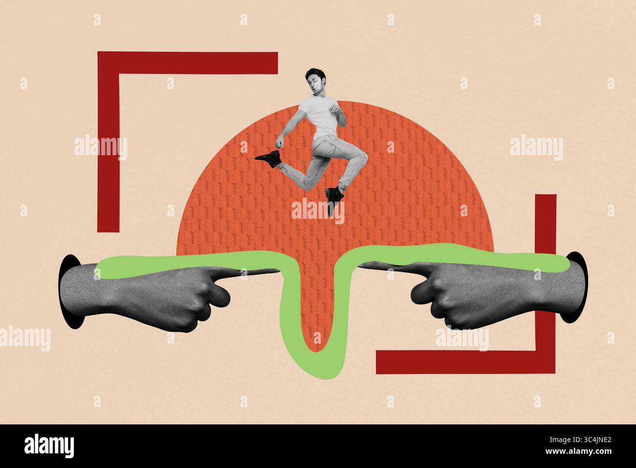 Poster trend sketch template 3D collage of gesture finger point showing ...
