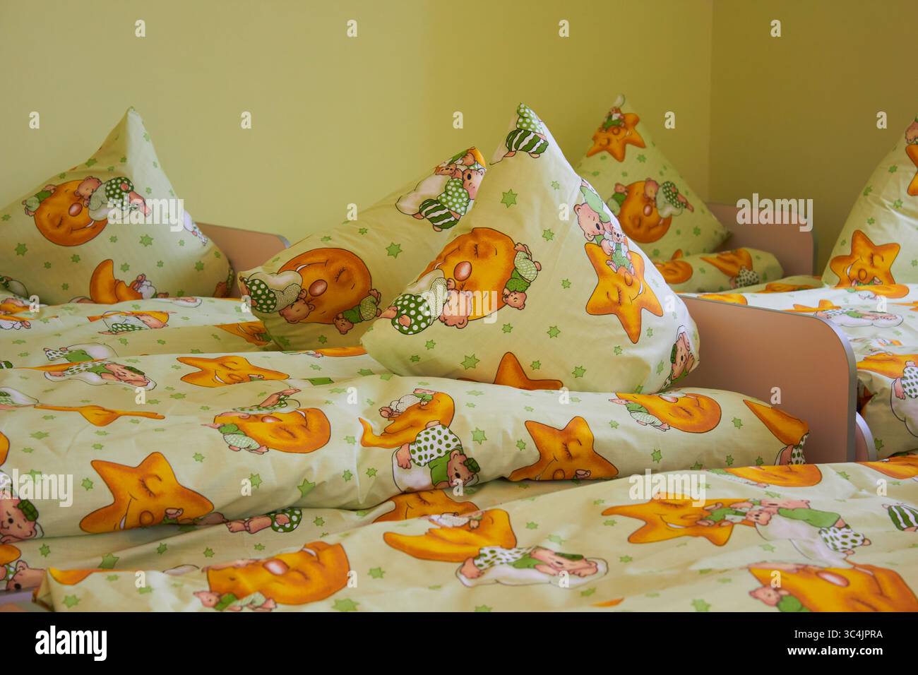 kindergarten empty beds during quarantine, bedroom interior in ...