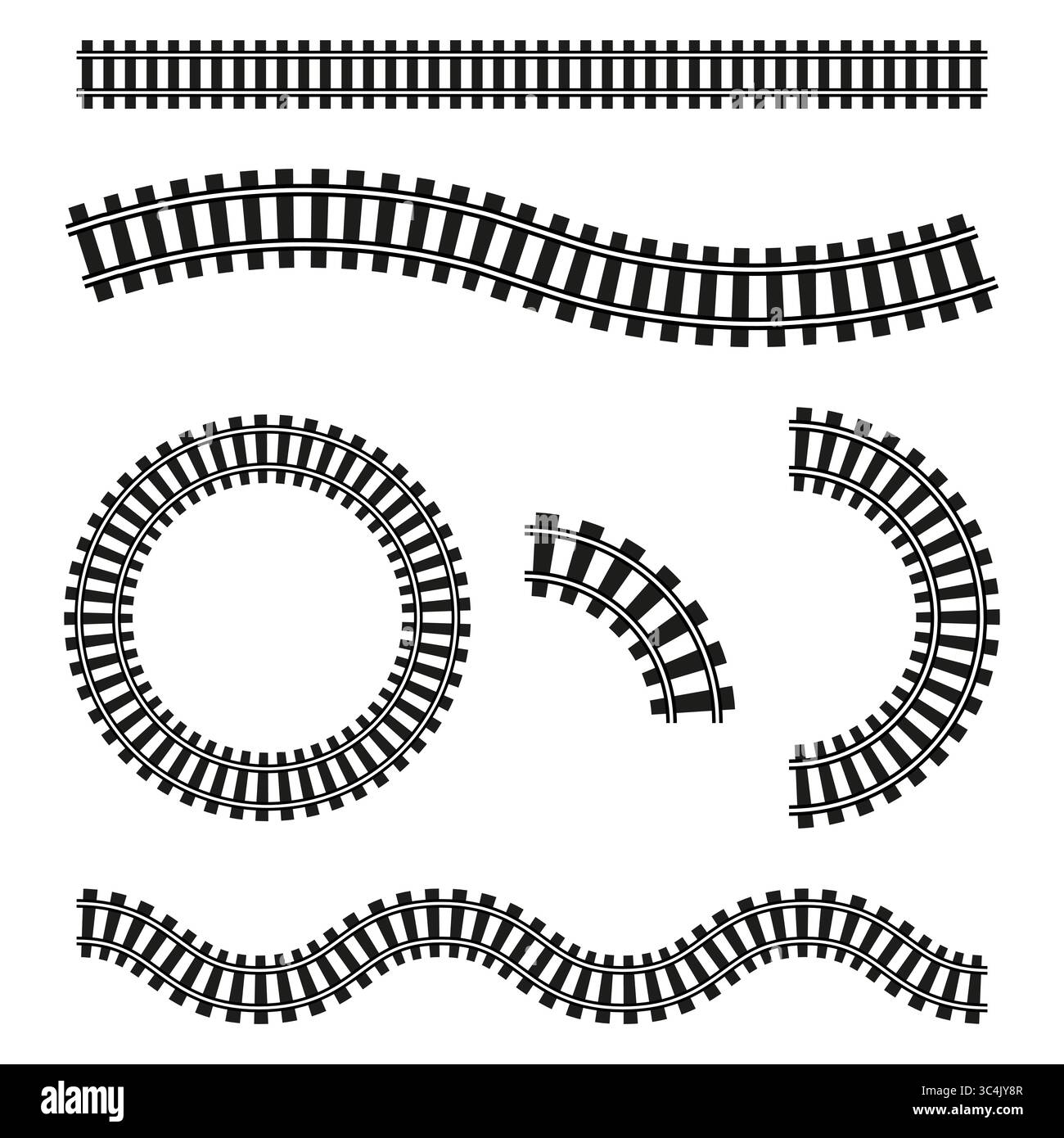 Railway track elements. Train rail lines. Curve Vector shapes ...
