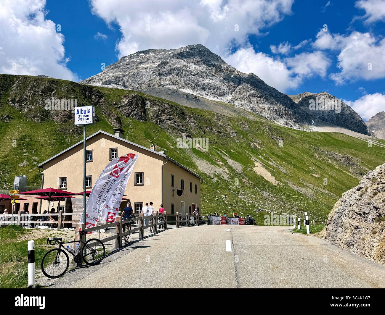 Road bike tour in the Italian and Swiss Alps, Albula Pass Stock Photo ...