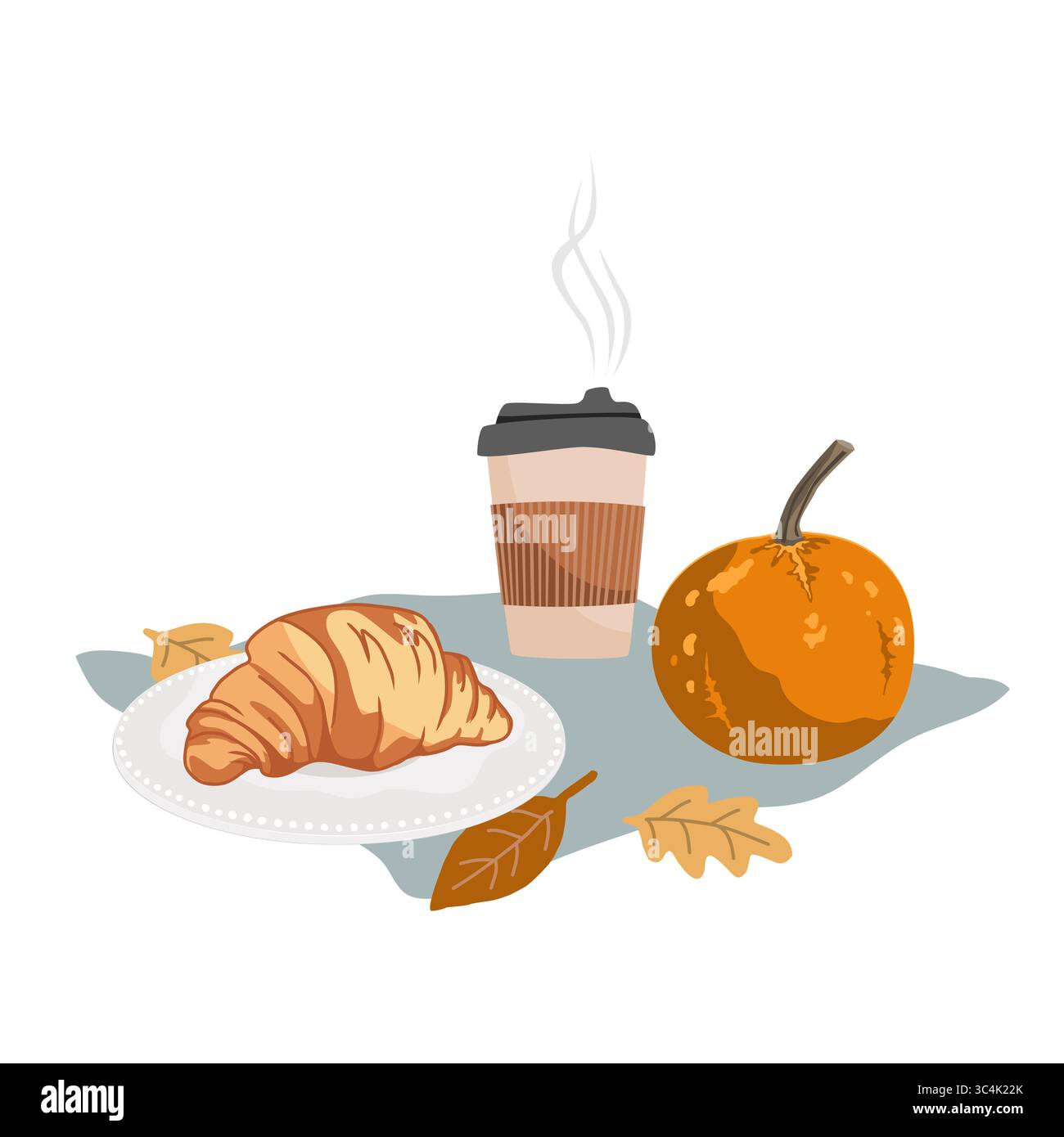 Hand drawn Fall Aesthetic Composition with pumpkin, croissant, paper ...