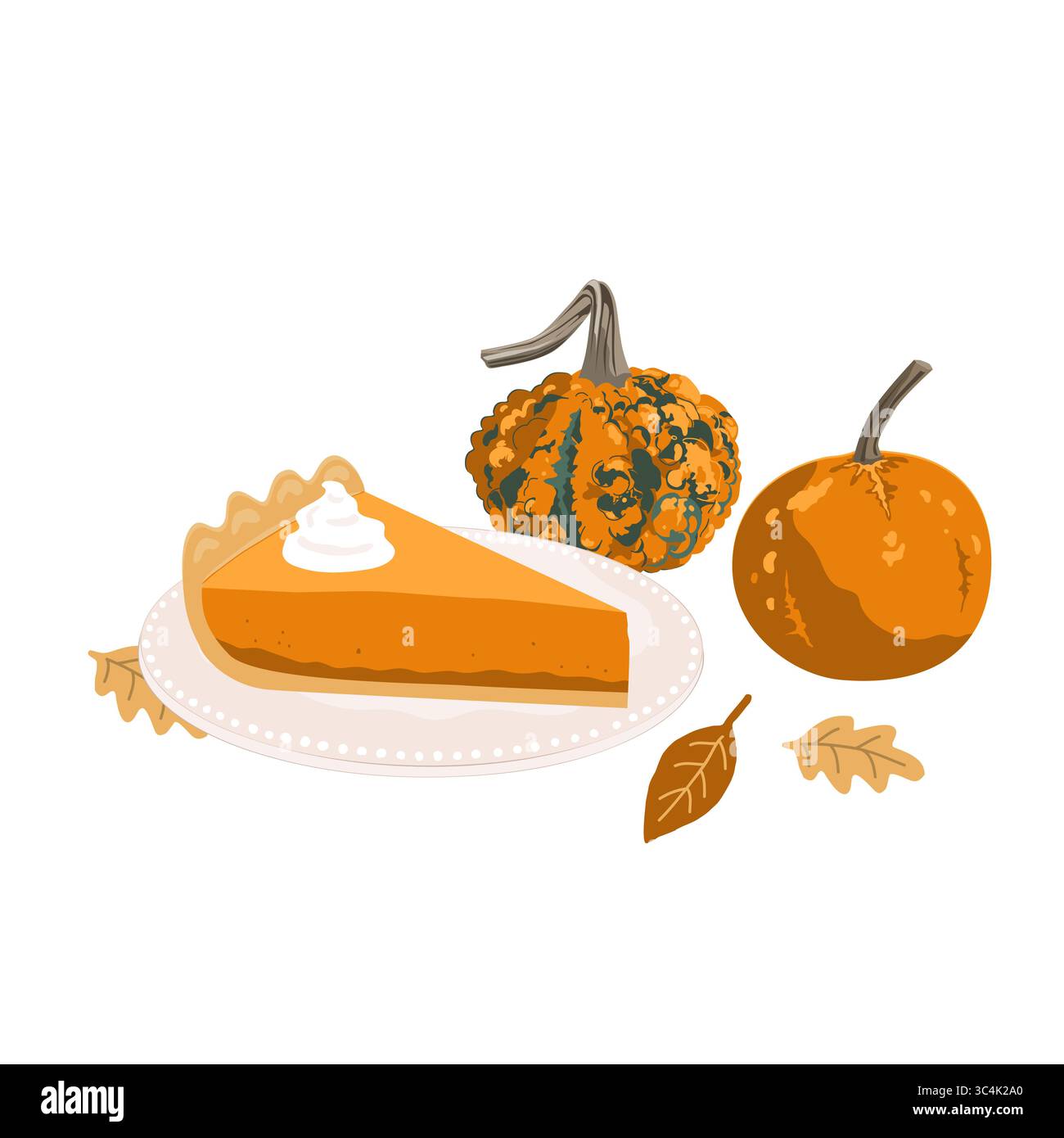 Hand drawn Fall Aesthetic Composition with pumpkin pie piece, cute ...
