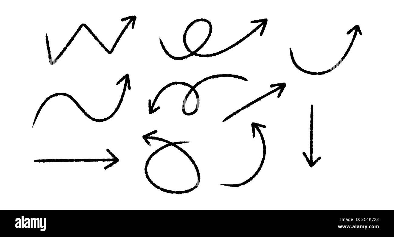 Hand-drawn Black Arrows collection Isolated on a Transparent Background ...