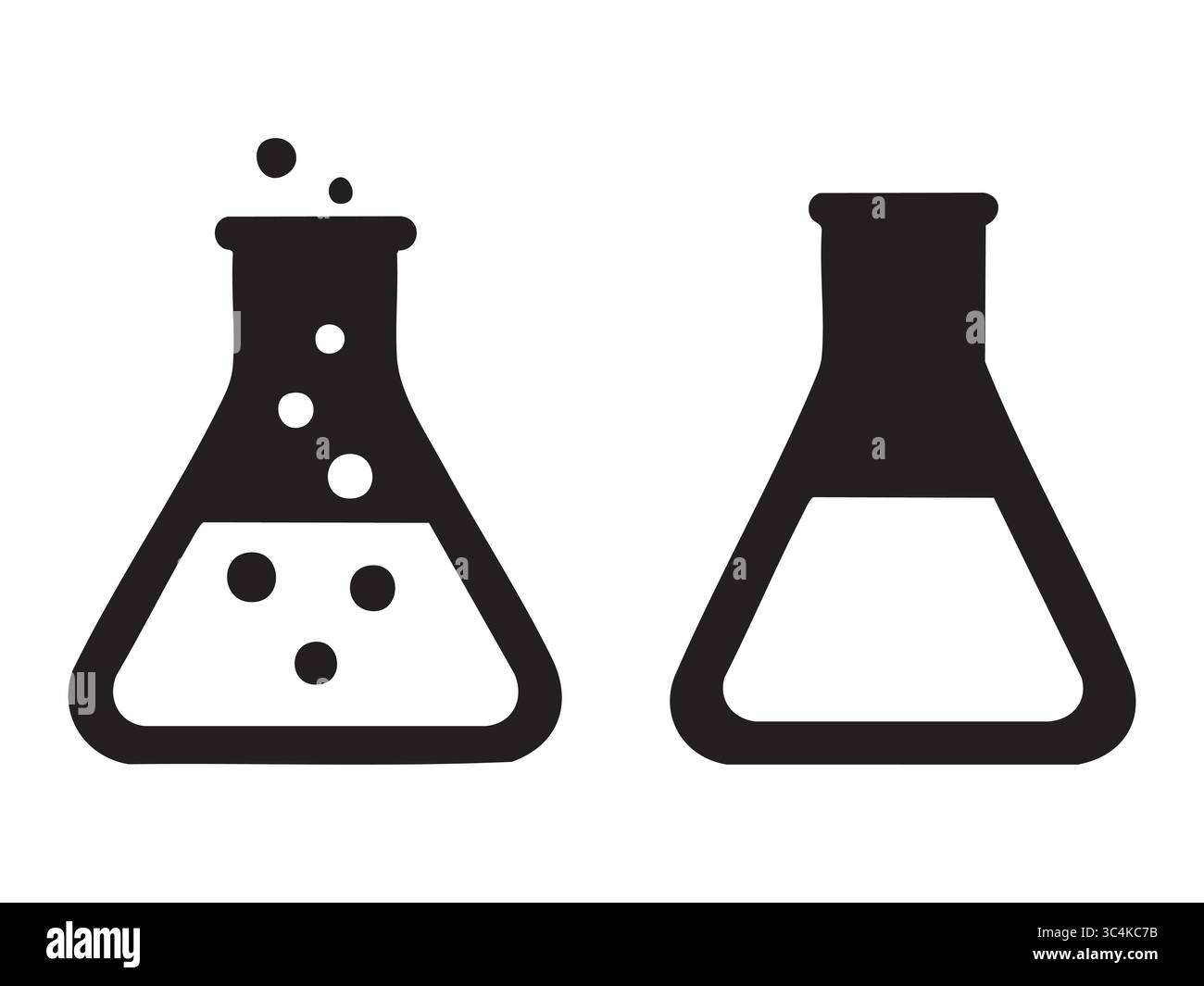 Black silhouette of chemistry lab flasks with bubbles, isolated on ...