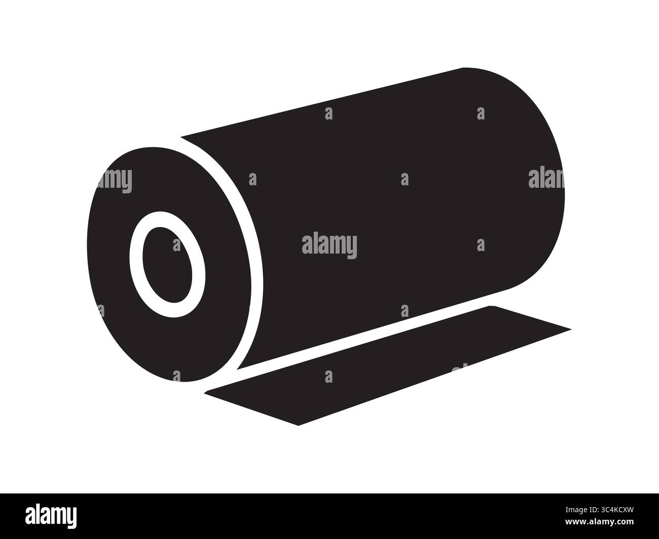Black silhouette of roll of tape or packaging film unrolling, isolated ...
