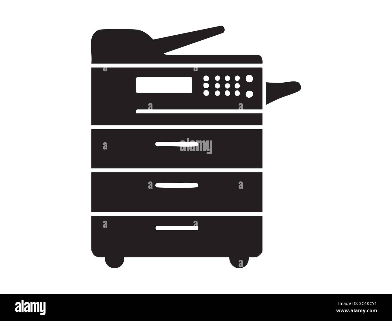 Black silhouette of office printer isolated on white background ...