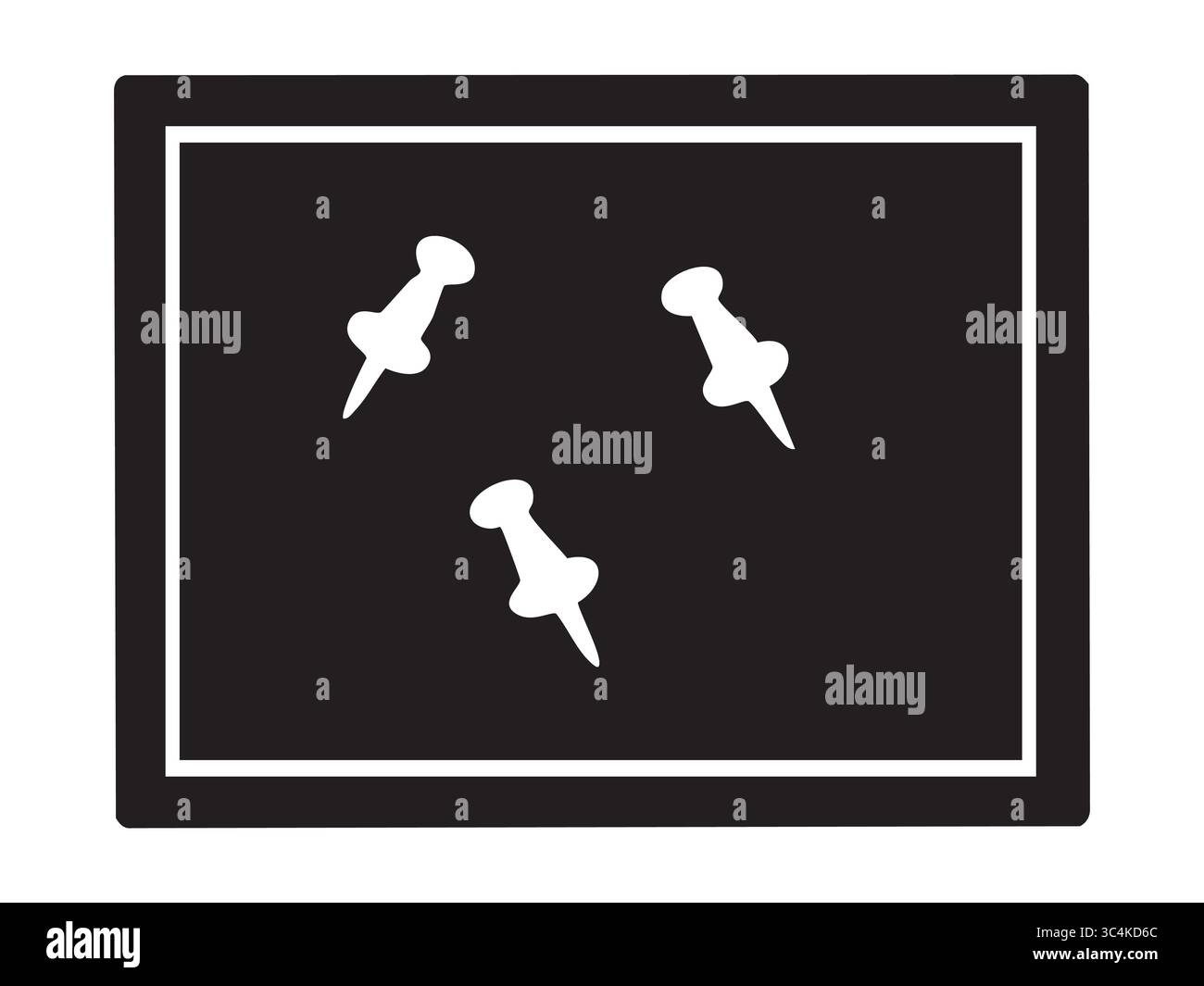 Black silhouette of pin board with push pins, isolated on white ...