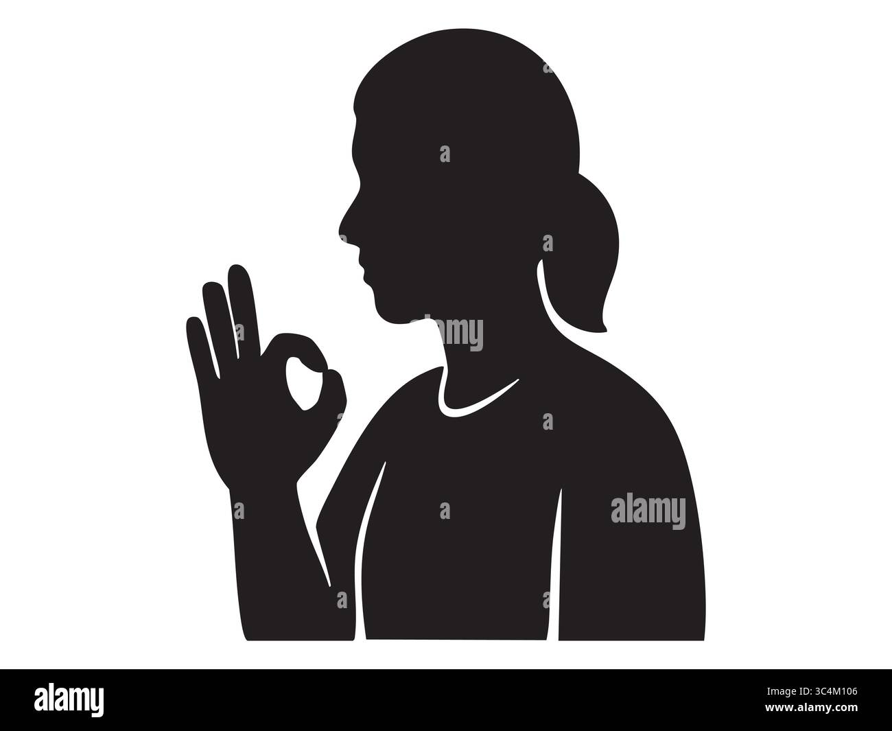 Black silhouette of person making ok hand sign, isolated on white ...