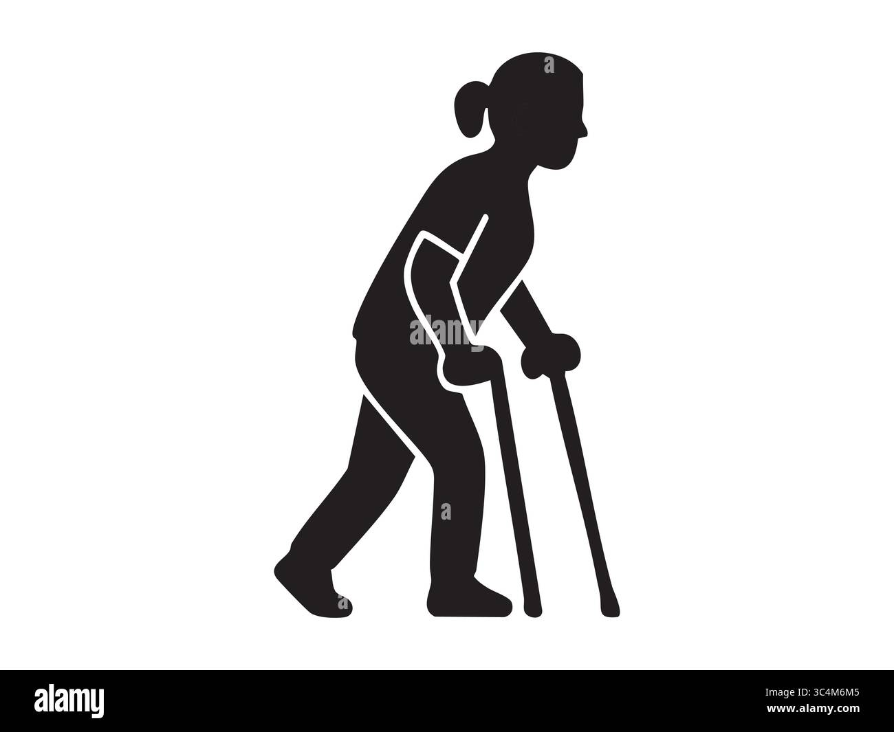 Black silhouette of person using crutches, isolated on white background ...