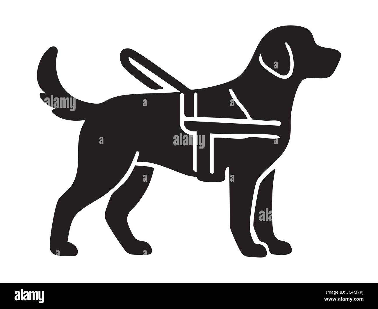 Black silhouette of guide dog with harness, isolated on white ...