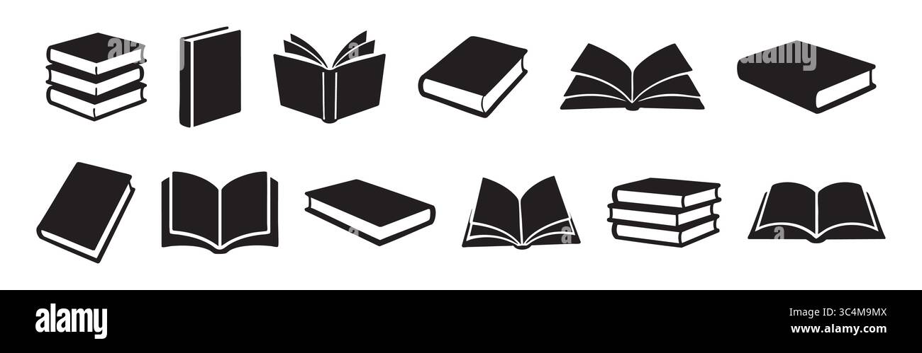 Black silhouettes of books in various forms isolated on white ...